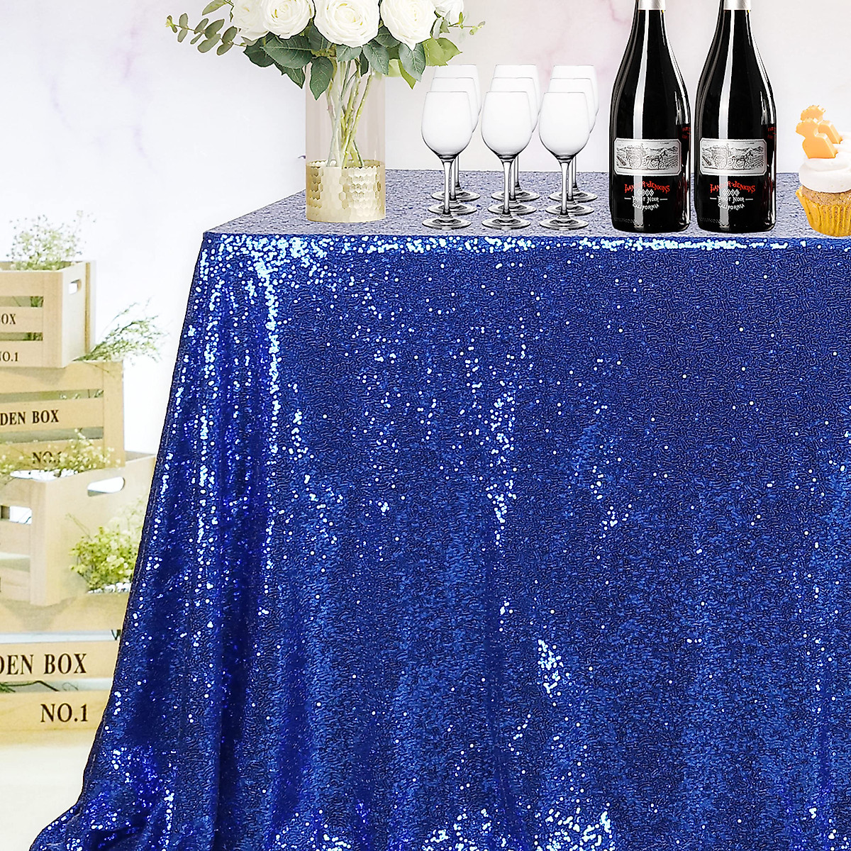 YMRZED Royal Blue Glitter Sequin Tablecloth - 60X85 Inch Rectangle Banquet Tablecloth Sparkly Tablecloth for Thanksgiving for Christmas