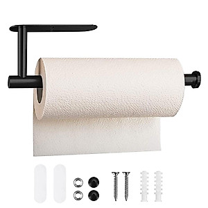 Paper Towel Holder,Paper Towel Holder Under Cabinet Self Adhesive Kitchen Countertop Wall Mount Paper Towel Holders with Screws for Rough Surface,Vertically or Horizontally Black