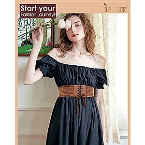 JASGOOD Women Wide Elastic Lace-up Waist Belt,Tied Costume Corset Waist Belt for Dress