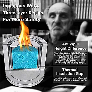 Tabletop Fire Pit Bowl - Table Top Portable Rubbing Alcohol Fireplace Indoor Outdoor Decor Long Time Burning Smokeless Odorless Two Stainless Steel Burners & Stylish Extinguisher Included, 6X12