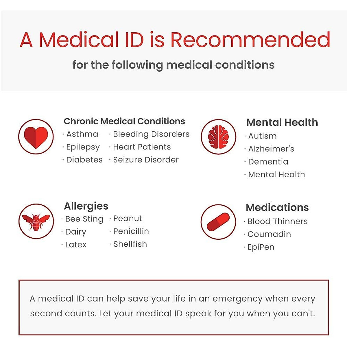 American Medical ID – Stainless Steel Classic Bracelet – Unisex Alert Bracelet (7" for 6.5" Wrist)