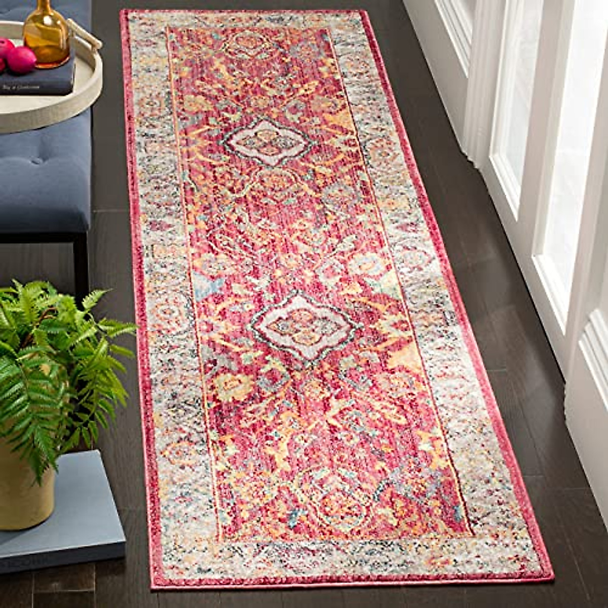 SAFAVIEH Bristol Collection 2'3" x 8' Rose / Light Grey BTL361R Boho Chic Oriental Distressed Runner Rug