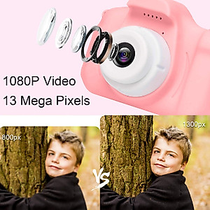1080P Kids Camera for Girls, Toddler Camera for Christmas Birthday Festival Gift, Children Rechargable Selfie Camera Toy for 3-9 Year Old Girls, Multi-Functional Kids Digital Camera with 32GB SD Card