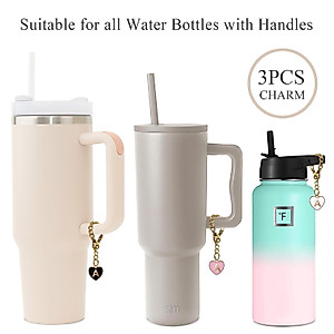 Ekarley Letter Charm Accessories for Stanley Cup, 3Pcs Heart Shaped Water Bottle Name ID for Yeti/Simple Modern Tumbler Handle (A)