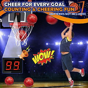 Pro Indoor Mini Basketball Hoop Set for Kids Adults, Wall Mount Automatic Scoring Basketball Hoop with 4 Rubber 6" Balls, Over The Door Basketball Hoops with Electronic Scoreboard Large Dunk Rim