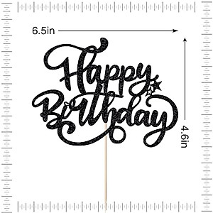 Crseniny Happy Birthday Cake Topper,Black Glitter Birthday Sign Cake Decorations，Anniversary Party/Birthday Party Decoration Supplies(Black)