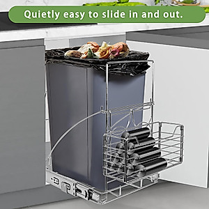 Cabinet Trash Can Pull Out Kit with Removable Front Basket for Garbage Bag Storage, Under Sink Trash Can Slide for 7-11 Gallon/28-44 Qt Garbage Cans Kitchen Trash Can (Not Include Trash Can)