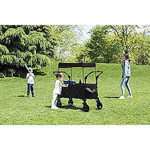 Delta Children Hercules Stroller Wagon for 2 Kids Versatile Stroller Wagon with Canopy, Push/Pull Handles, Cup Holders and Storage Pockets Compact Fold is Great for Travel, Black