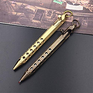 SZHOWORLD Creative Solid Brass Bolt Action Pen, Hexagonal Six Edge Handmade Pocket Pen Gift Pen for EDC (Retro Black)