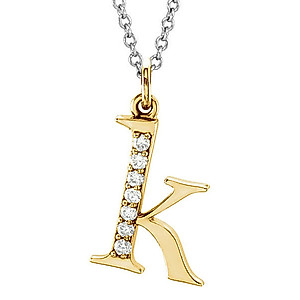 Dazzlingrock Collection 0.05 Cttw Round White Diamond Lowercase Initial 'k' Pendant Necklace with 18 inch Silver Chain for Women in 14K Solid White Gold