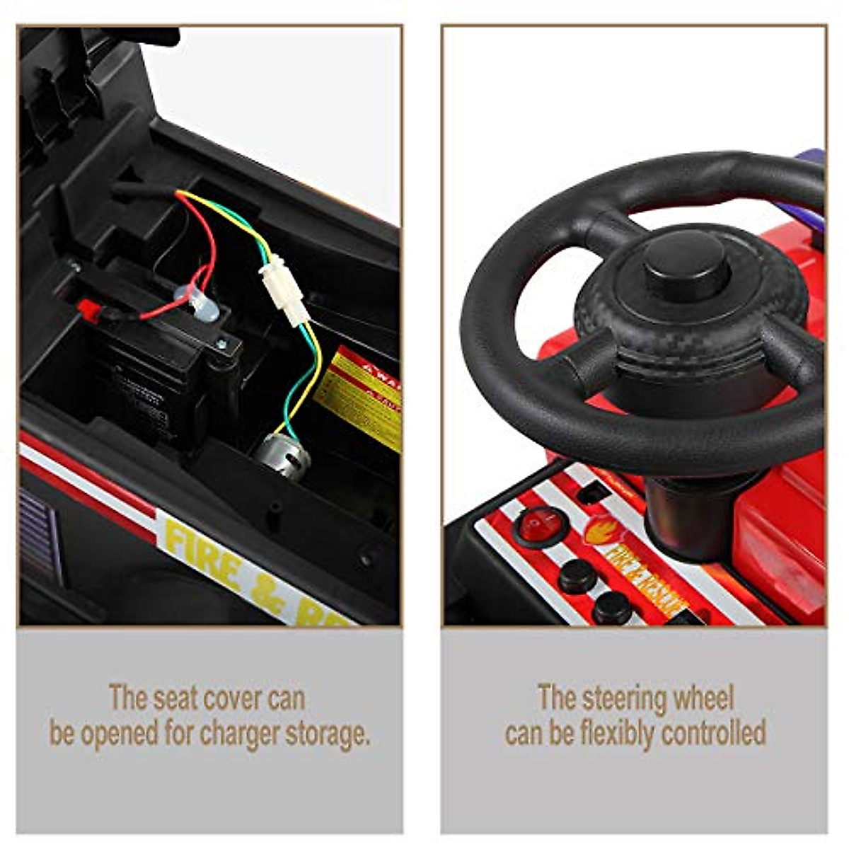 TOBBI Electric Ride on Fire Truck Toy for Indoor/Outdoor with Flashing Lights, Siren, Fire Fighter Sounds Effects, Music and Horn, 6 Volt Fire Truck to Drive for Toddlers 1.5-5 Years Old, Bright Red