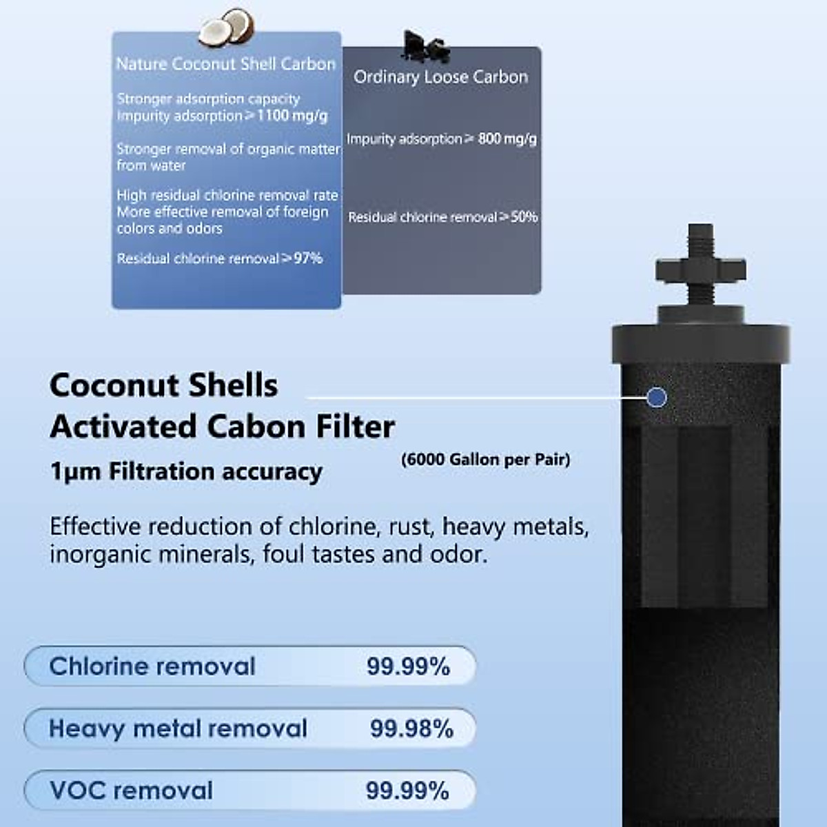 Water Filter Replacement for Berkey Water Filter, 2 Activated Carbon Filters and 2 Fluoride Filters Compatible with Purifiers Berkey Gravity Water Filter System, Pack of 4