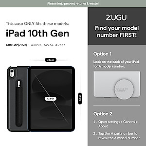 ZUGU CASE for iPad 10.9 Inch Case iPad 10th Generation Case (2022) | Slim Protective Case | Magnetic Stand & Sleep/Wake Cover 10th Gen iPad Case | Model #s A2696, A2757, A2777 | Stealth Black
