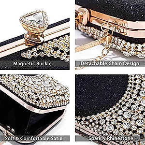 Yokawe Womens Rhinestone Evening Bags Sparkly Crystal Purse Clutch Bride Wedding Party Prom Handbag (Black)