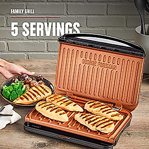 George Foreman 5-Serving Classic Plate Electric Indoor Grill and Panini Press, Space Saving Design, Black