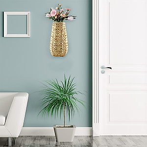 AuldHome Water Hyacinth Pocket Basket, Natural, 17 x 9 x 5 Inches