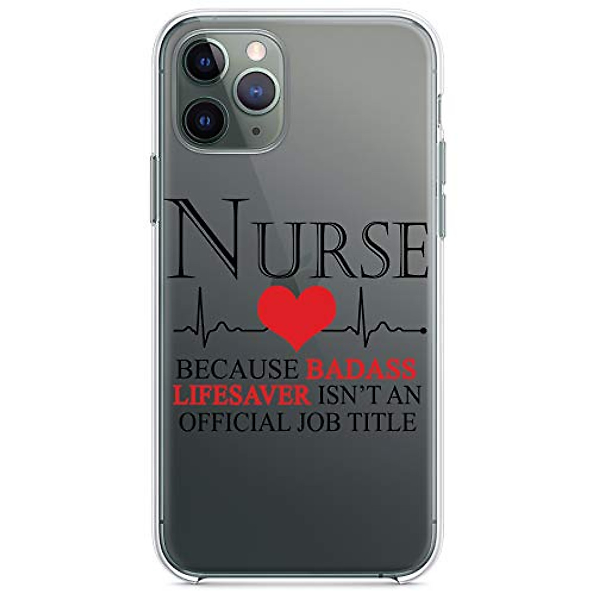 DistinctInk Clear Shockproof Hybrid Case for iPhone 13 Pro MAX (6.7" Screen) - TPU Bumper, Acrylic Back, Tempered Glass Screen Protector - Nurse Because Badass Lifesaver Isn't Title