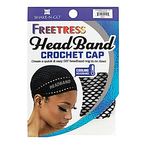 Freetress Create a Quick and Easy DIY Headband Wig In No Time Cooling HEADBAND CROCHET CAP (BLACK)