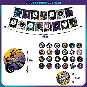CAILESS Birthday Party Decorations - Nightmare Christmas Party Supplies 104Pcs, Included Birthday Banner Tablecloth Cake Toppers Balloon Hanging Swirls and Stickers for Kids Birthday Party