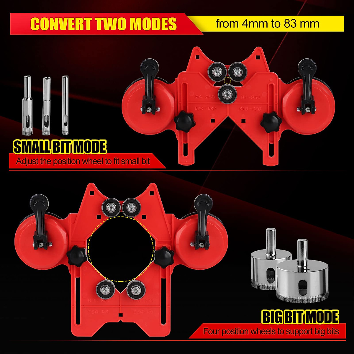 WORKEASE Diamond Hole Saw Set, 17 Pcs Tile Hole Saw Kit with Double Suction Cups Hole Saw Guide Jig Fixture from 0.24''- 1.97'' for Ceramic Glass Tile Porcelain Marble