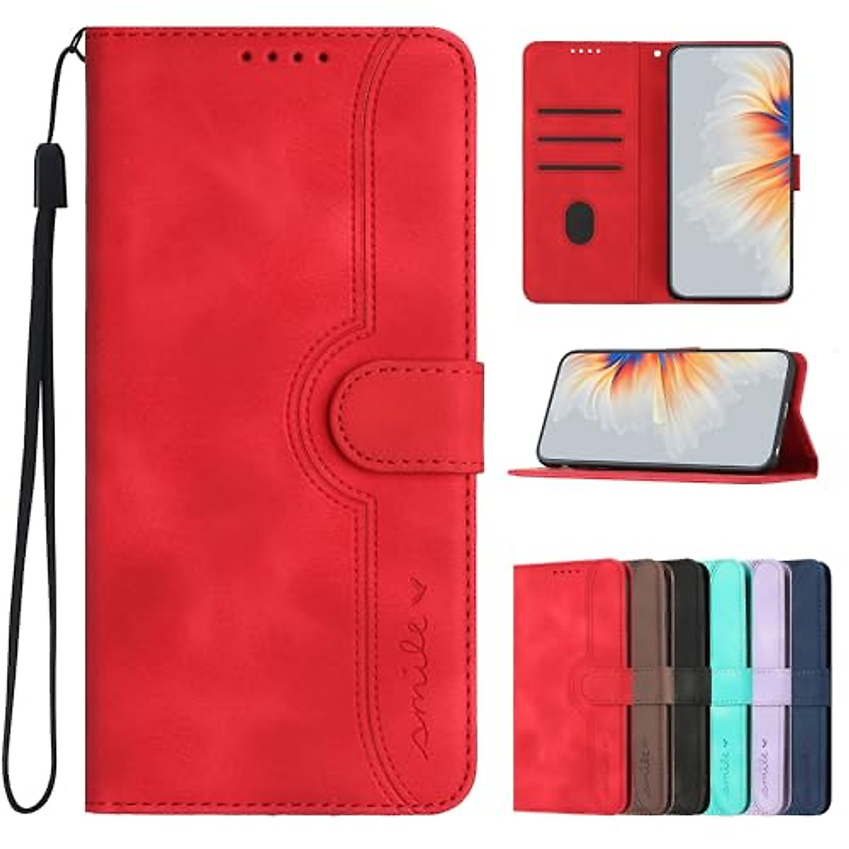 JLHYYXH Case for Sony Xperia 1 III, Premium Smile Magnetic Kickstand Shockproof Credit Card Slot Wallet Case Flip Cover Case for Sony Xperia 1 III-Red