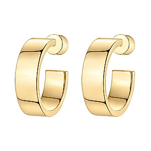 PAVOI 14K Yellow Gold Plated Square Edge Hoop Earrings for Women | Chunky 15MM Diameter Hoop Earrings