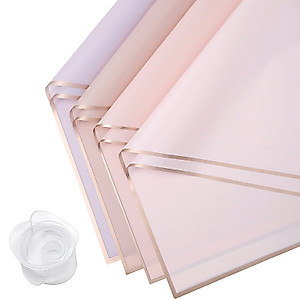 HYSSINOWRAP 40 sheets 4 colors, flower wrapping paper, flower shop paper, waterproof wrapping paper, semi transparent wrapping paper, including ribbon, 22.8 * 22.8 inches1-light mix