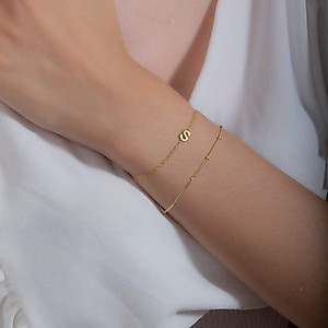 M MOOHAM Birthday Gifts for Women Mom - Gifts for Women Unique 30th 40th 50th 60th 70th Birthday Gift for Womens Mom Daughter Sister Wife, Dainty Gold Layered Initial C Bracelets Gold Jewelry
