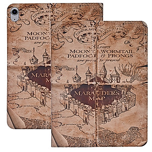 Case for iPad Air 5th / 4th Generation 10.9 Inch (2022/2020), Premium PU Leather Folding Stand Shell Soft TPU Back Cover with Pencil Holder Auto Wake/Sleep, Magic Map Vintage
