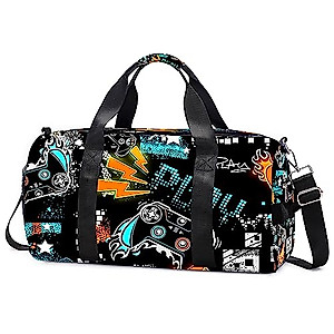 Kids Overnight Duffle Bag Boys Sport Gym Bag with Shoe Compartment & Wet Pocket, Carry On Weekender Travel Bag for Kid Boys