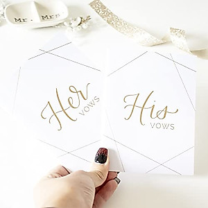 bloom daily planners Wedding Vow Books - His & Hers Unlined Keepsake Booklets for Bride and Groom (5.5" x 4.3") - Set of 2 - Gold Geometric