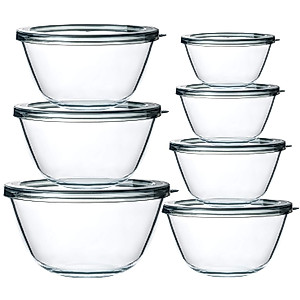 M MCIRCO Glass Salad Bowls with Lids-14-Piece Set, Salad Bowls with Lids, Space Saving Nesting Bowls - for Meal Prep, Food Storage, Serving Bowls -Glass bowl For Cooking, Baking