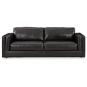 Signature Design by Ashley Amiata Modern Leather Match Sofa with Non-skid Legs, Black