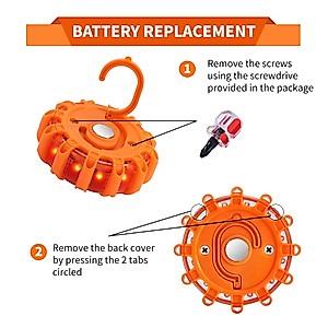 Markstor 3 Pack of LED Emergency Car Kit Flashing Warning Lights Roadside Security For Vehicle Truck Boats With Hook, Amber Safety Flares Warning Lights Disc Magnet (Battery Not Included)