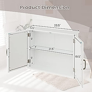 Tangkula Medicine Cabinet with Mirror, Bathroom Wall Mounted Mirror Cabinet with Double Mirror Doors, Bathroom Mirror with Storage Cabinet, 23.5 x 5.5 x 19.5 Inches (White)