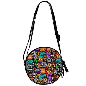 Cats And Dogs Canvas Crossbody Bag Round shoulder Bag Circle Purse