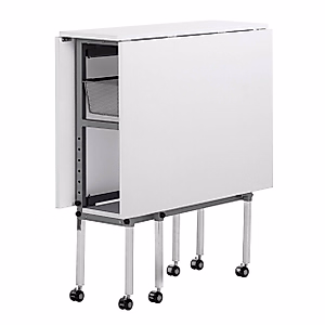 Studio Designs Sew Ready Mobile Height Adjustable Hobby and Craft Cutting Table with Drawers in Silver/White (13374)