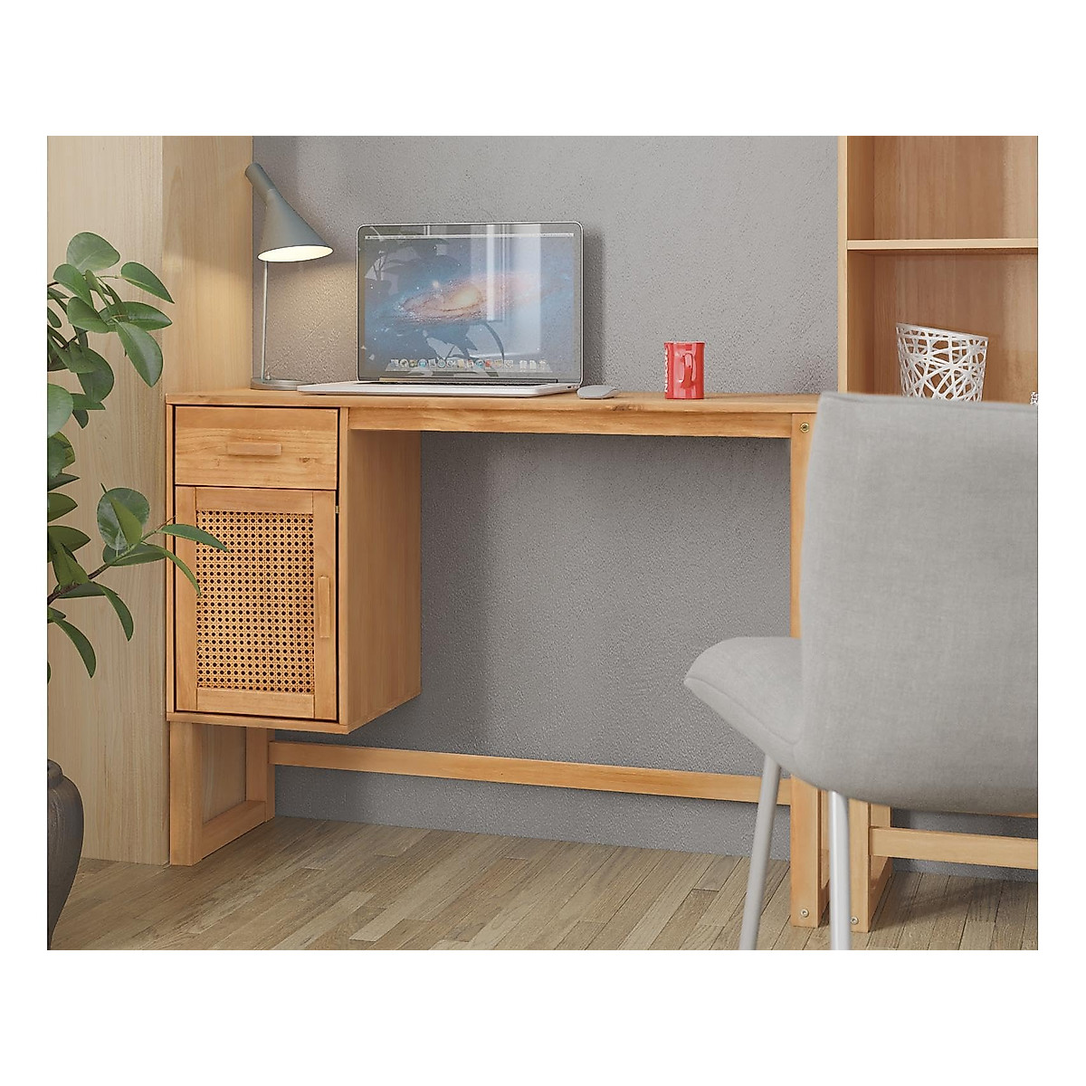 REN HOME Talo Desk with Closed Storage and Drawer, Natural