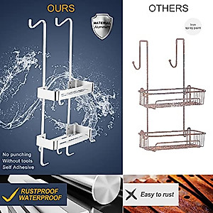 MOGFCT Bathroom Shower Caddy Over The Door Hanging Shower Organizer Storage Aluminum Shower Shelf Rust Proof Bathroom Shelves Basket Rack with Hook Rust Free (Sliver)
