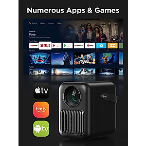 POKITTER Orca Retro 1080P Projector with WiFi and Bluetooth, 650 ANSI Lumens, Android 9.0 with 5000+ Apps, Auto Focus, 4D Keystone Correction, 10W Speakers, 40"-200" Image for Home,HDR10+,T6R MAX