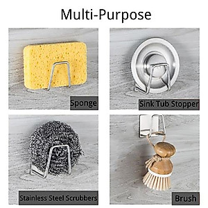 Sundown Creek Sponge Holder for Kitchen Sink, Self Adhesive SUS304 Stainless Steel Dish Sponge Holder Rust Proof