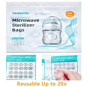 ECOOPTS 12 Count Microwave Steam Sterilizer Bags Reusable Micro-Steam Bags for Baby Bottles and Breast Pump Sterilizer Parts Microwave Steam Bags