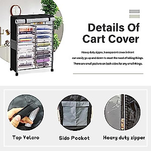 Utility Cart Cover, 15 Drawer Rolling Cart Cover, Fits Racks 25" Lx14''Dx36''H One Side See Through Panel, Without Rolling Cart (Cover Only)