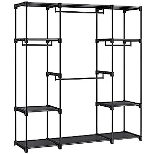 SONGMICS Portable Closet, Freestanding Closet Organizer, Clothes Rack with Shelves, Hanging Rods, Storage Organizer, for Cloakroom, Bedroom, 59.5 x 16.9 x 65.4 Inches, Black URYG036B02