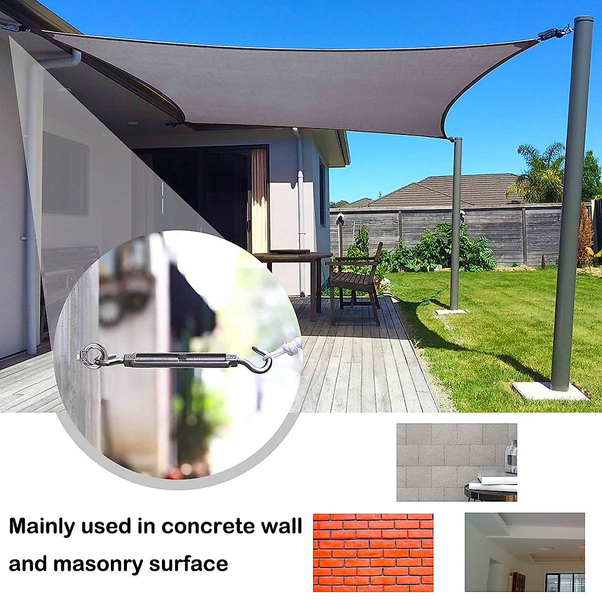 Reedny,Eyebolt Bolt Stainless Steel Wall Concrete Brick Anchor Expansion Bolts Ring Screw Eyes,Heavy Duty Anchor Fastener Eye Bolt (M8, 4 Pcs)