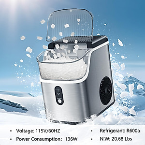 Antarctic Star Nugget Ice Maker with Soft Chewable Pellet Ice, Pebble Portable Countertop Ice Machine, 36Lbs/24H, Automatic Cleaning, Sonic Ice, One-Click Operation, for Kitchen Stainless Steel Silver