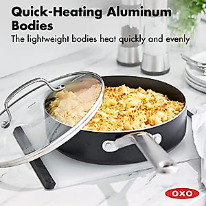 OXO Agility Series 5QT Saute Pan with Lid, Ceramic Nonstick Cookware PFAS-Free, Induction Suitable, Quick Even Heating, Stainless Steel Handles, Chip-Free Rims, Dishwasher and Oven Safe, Black