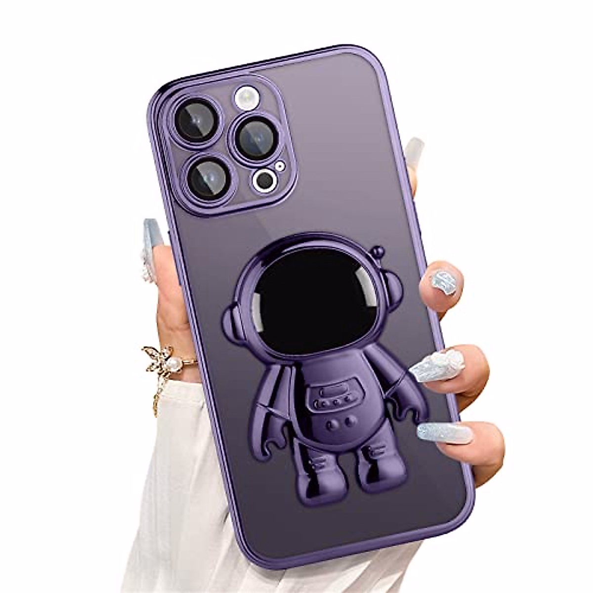 KANGHAR for iPhone 14 Pro Max Case Clear 6D Plating Astronaut Hidden Stand Case for Women Men Camera Lens Cover Soft TPU Shockproof Protective Phone Case for iPhone 14 Pro Max 6.7 Inch - Purple
