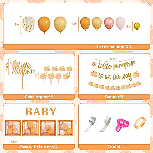 Little Pumpkin Baby Shower Balloon Boxes Decorations, Fall Orange Balloon Garland A Little Pumpkin is On The Way Banner for Autumn Thanksgiving 1st Birthday Girl Gender Reveal Welcome Party Supplies