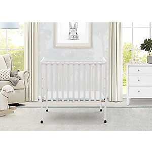 Delta Children Folding Portable Mini Baby Crib with 1.5-inch Mattress - Greenguard Gold Certified, White